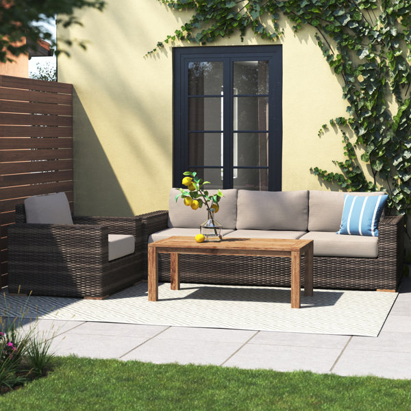 Latitude Run® Marfik Teak Premium All-Weather Wicker 4 - Person Patio Conversation Sets with ...